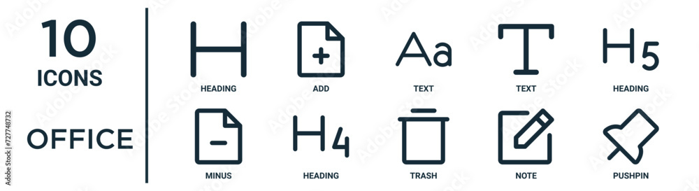 office outline icon set such as thin line heading, text, heading ...