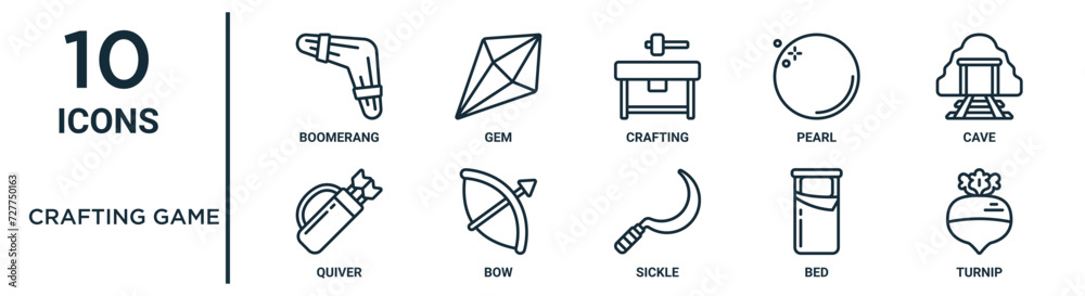 crafting game outline icon set such as thin line boomerang, crafting ...
