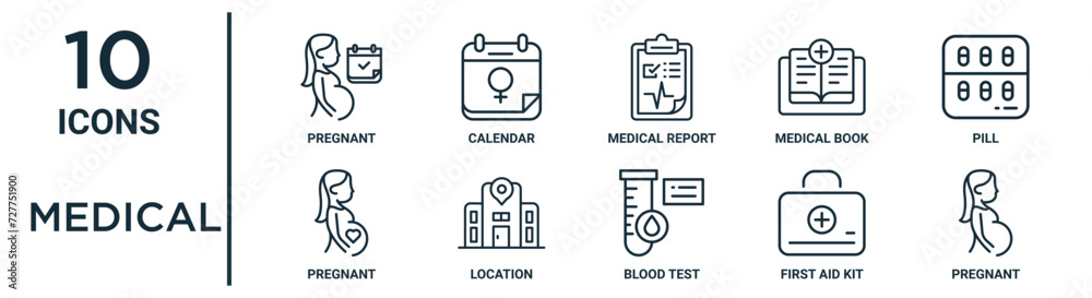Vetor de medical outline icon set such as thin line pregnant, medical ...