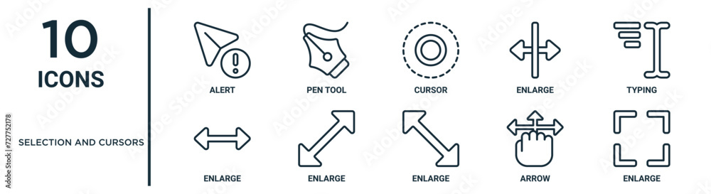 selection and cursors outline icon set such as thin line alert, cursor ...