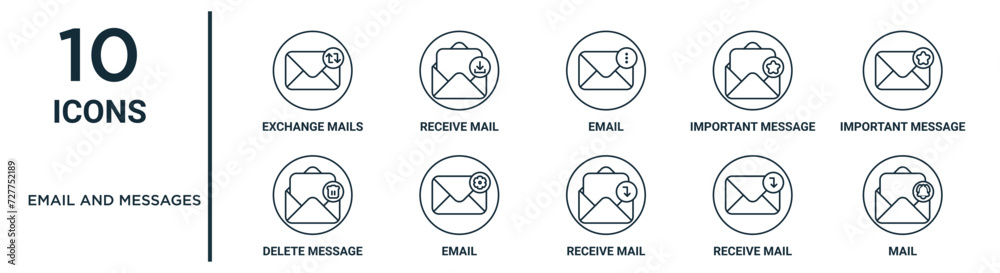 email and messages outline icon set such as thin line exchange mails ...
