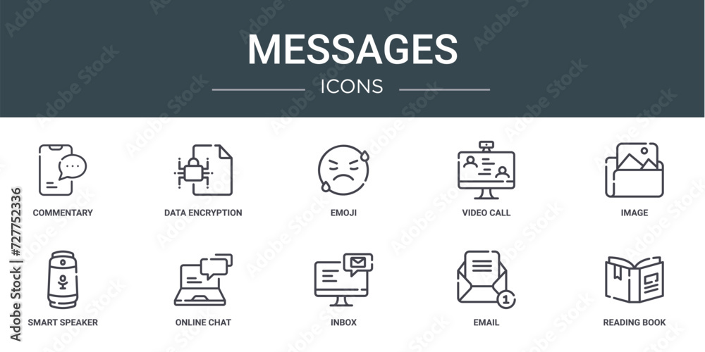 set of 10 outline web messages icons such as commentary, data ... set of 10 outline web messages icons such as commentary, data ...