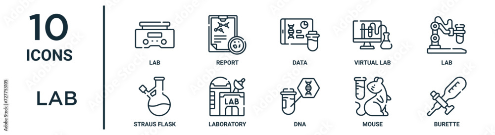 Vetor de lab outline icon set such as thin line lab, data, lab ...