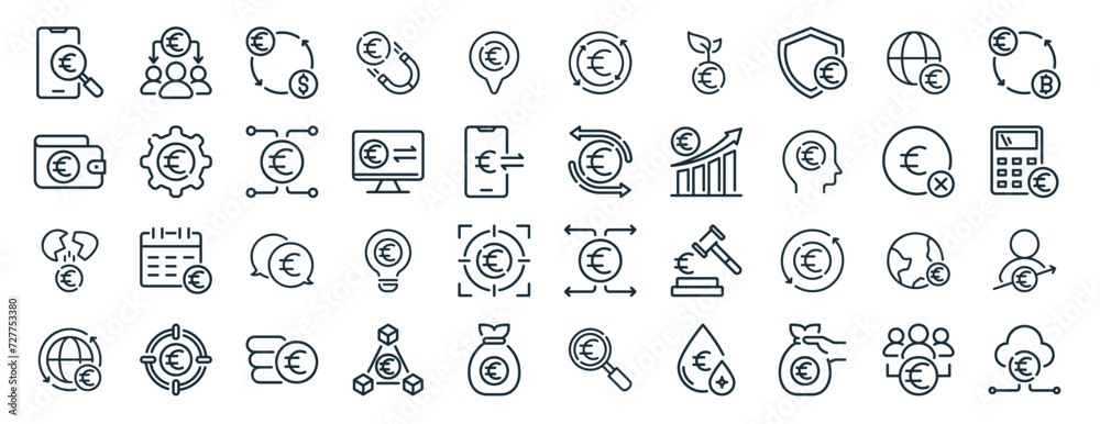 set of 40 outline web euro icons such as euro, wallet, euro, circular ...