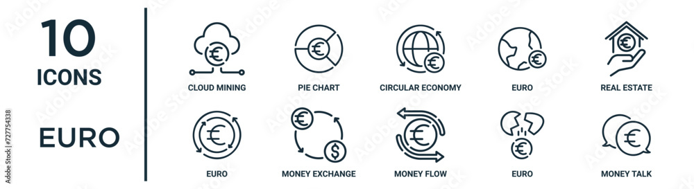 euro outline icon set such as thin line cloud mining, circular economy ...