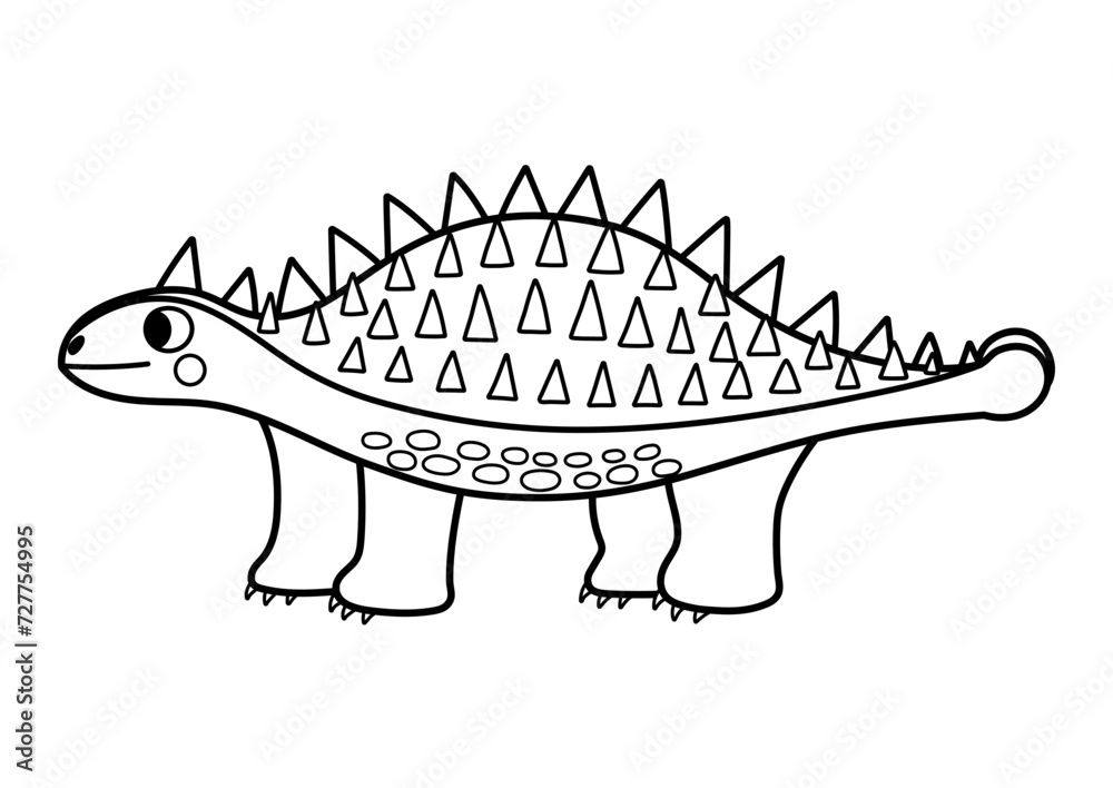 Cute ankylosaurus animal with spikes in black and white. Happy dinosaur ...