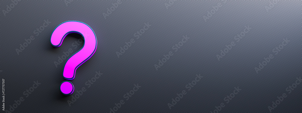 Purple question mark on black background with empty copy space on right ...