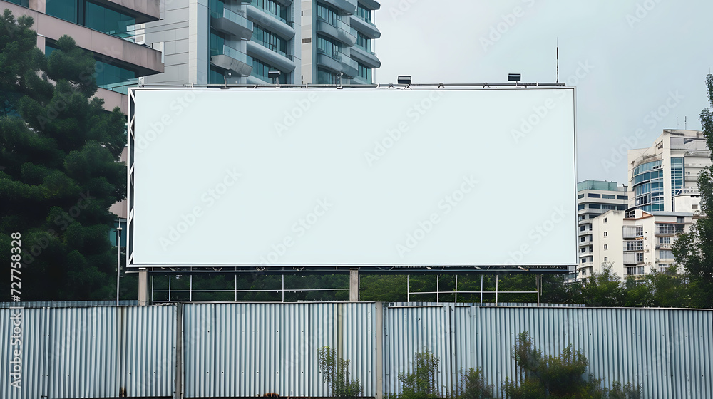 Billboard for commercial. White large horizontal billboard mock up on ...