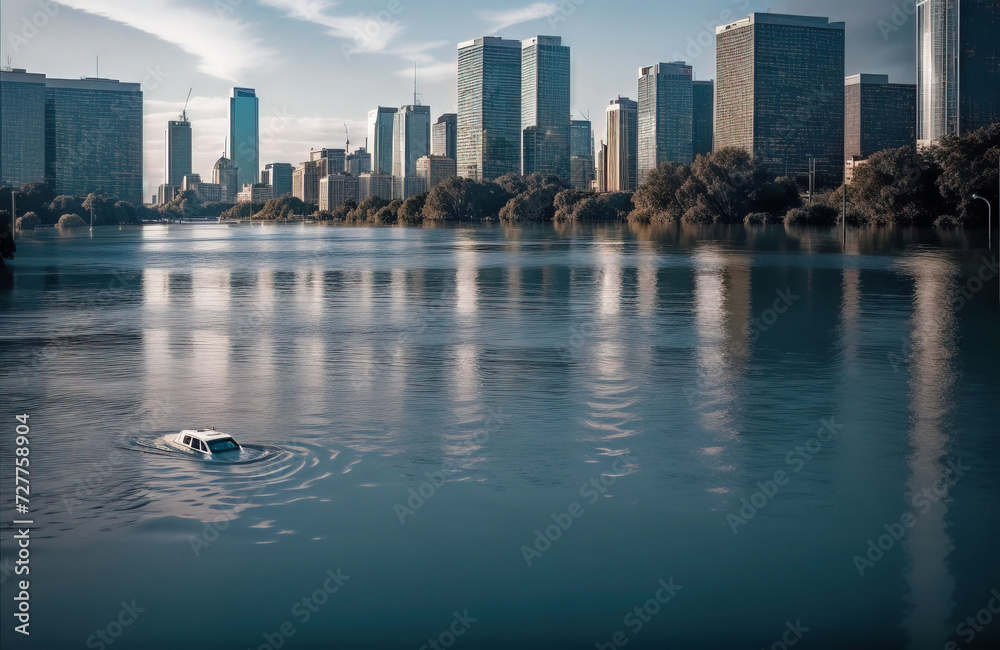Flood, flooded city after rainfall, ecological disaster. Stock Photo ...