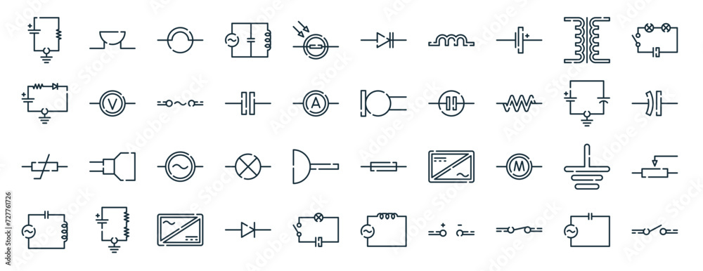 Vetor de set of 40 outline web electrical circuit icons such as buzzer ...
