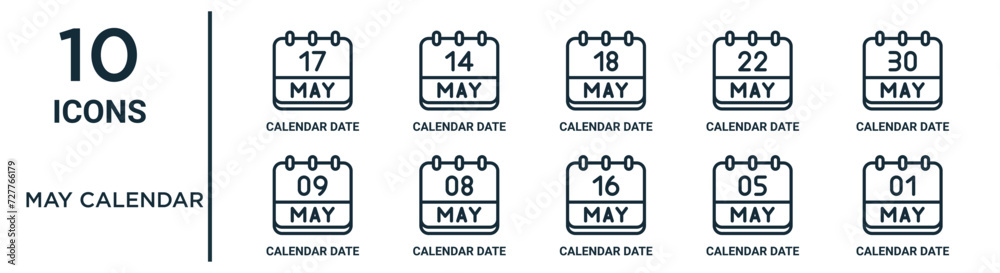 may calendar outline icon set such as thin line calendar date, calendar ...