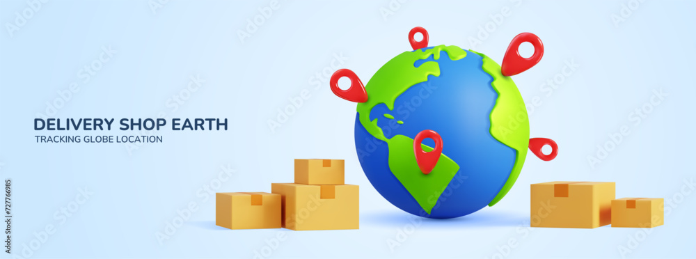 Delivery shop Earth. Tracking globe location, internet world, map ...