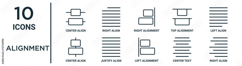 alignment outline icon set such as thin line center align, right ...
