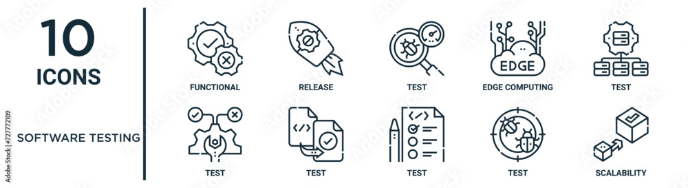 software testing outline icon set such as thin line functional, test ...