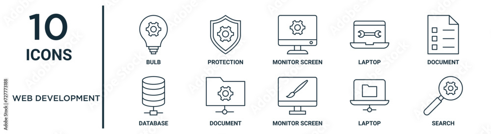 web development outline icon set such as thin line bulb, monitor screen ...