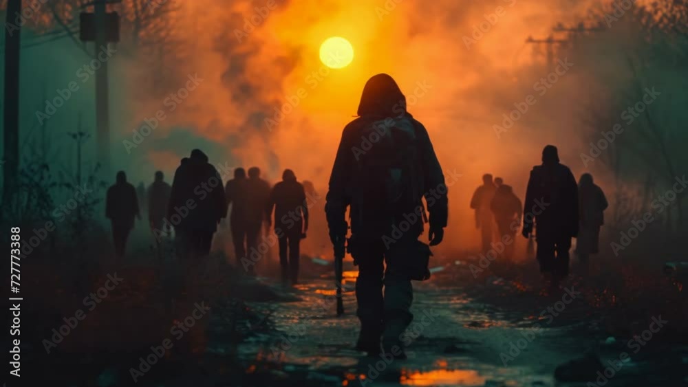 Man with gun goes to kill scary walking dead. Zombie attack. War ...