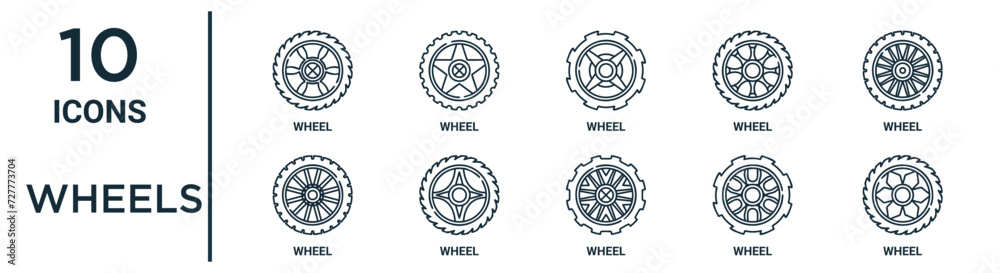 wheels outline icon set such as thin line wheel, wheel, wheel, icons ...