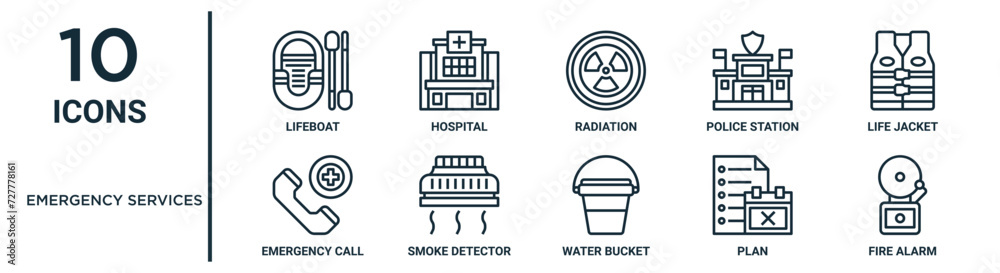 emergency services outline icon set such as thin line lifeboat ...