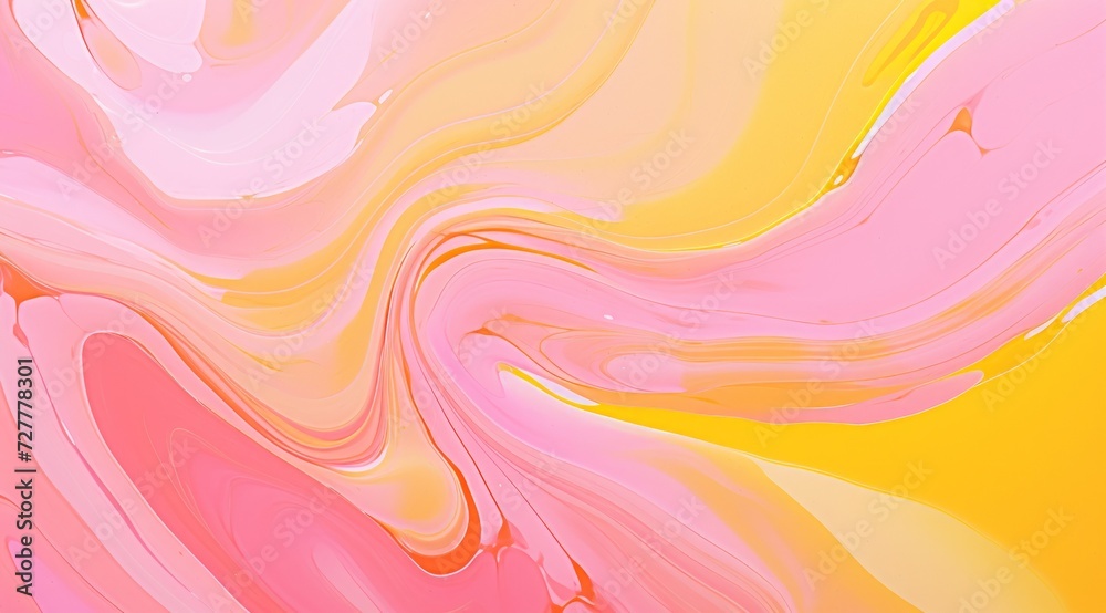 Pink and yellow acrylic texture with flowing effect. Liquid paint ...