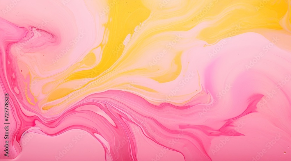 Pink and yellow acrylic texture with flowing effect. Liquid paint ...
