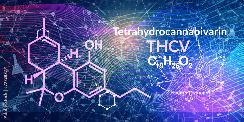 Tetrahydrocannabivarin or THCV molecular structural chemical formula ...