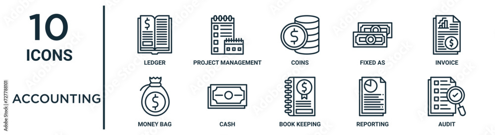 accounting outline icon set such as thin line ledger, coins, invoice ...