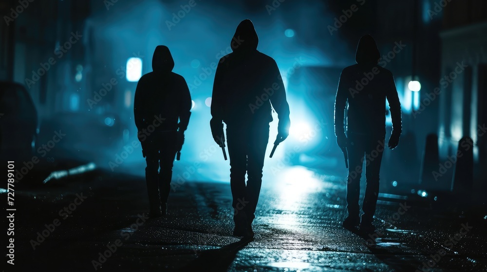 Dangerous criminal. Silhouette of bandits, criminals with an ...