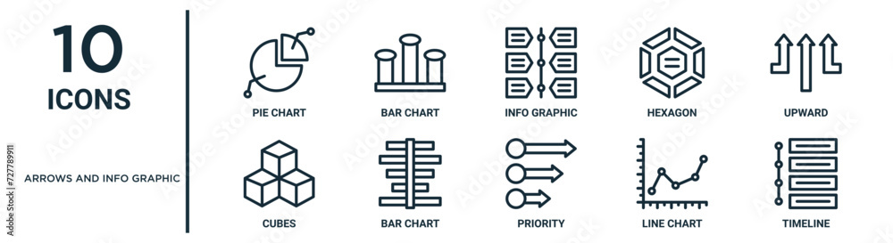 arrows and info graphic outline icon set such as thin line pie chart ...
