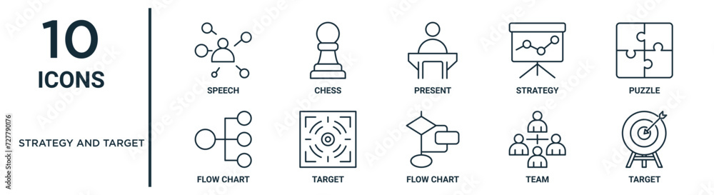 Vecteur Stock strategy and target outline icon set such as thin line ...