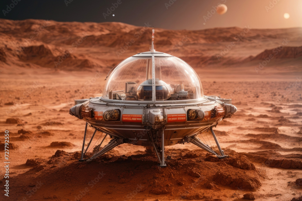 spacecraft module landed on the surface of mars to explore the terrain ...