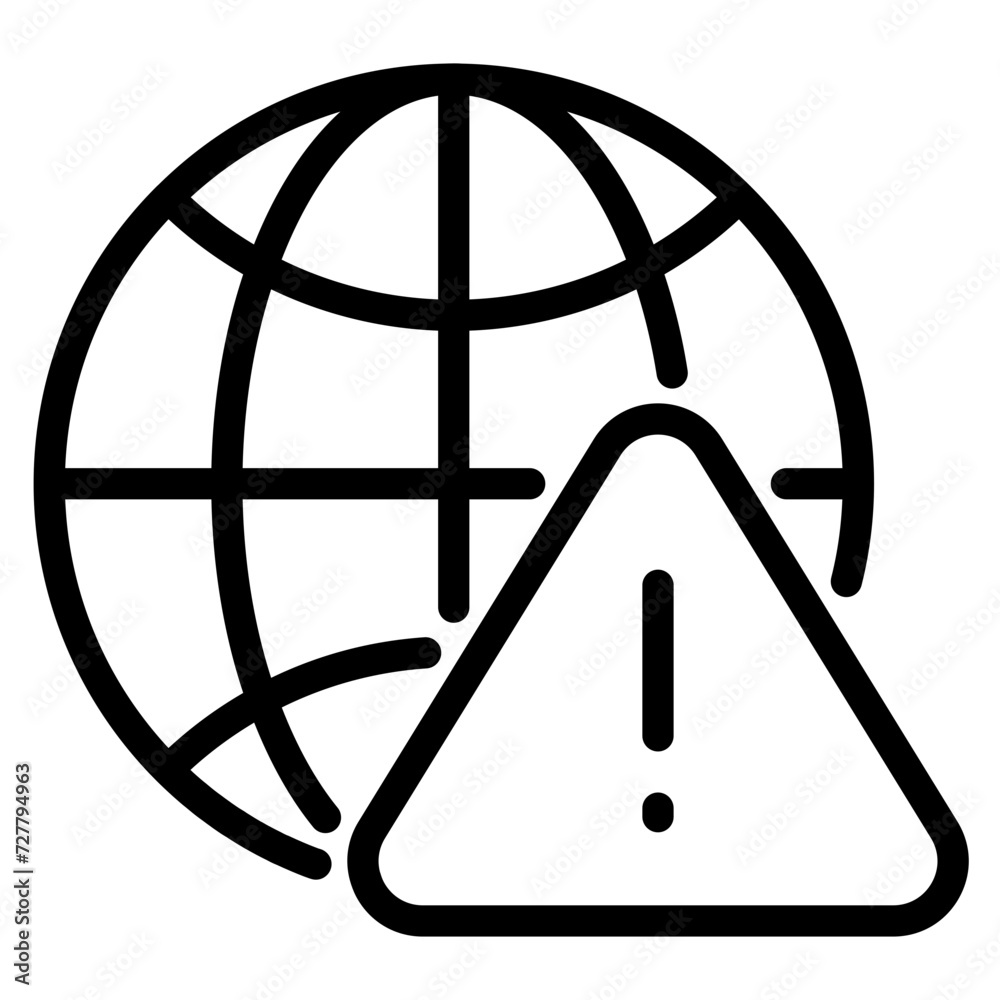 Globe with exclamation mark line icon. linear style sign for mobile ...
