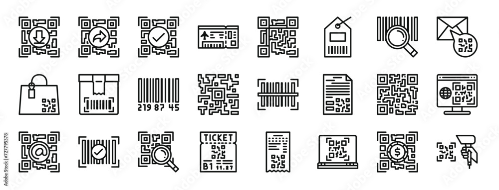 set of 24 outline web barcode and qr icons such as download, qr code ...