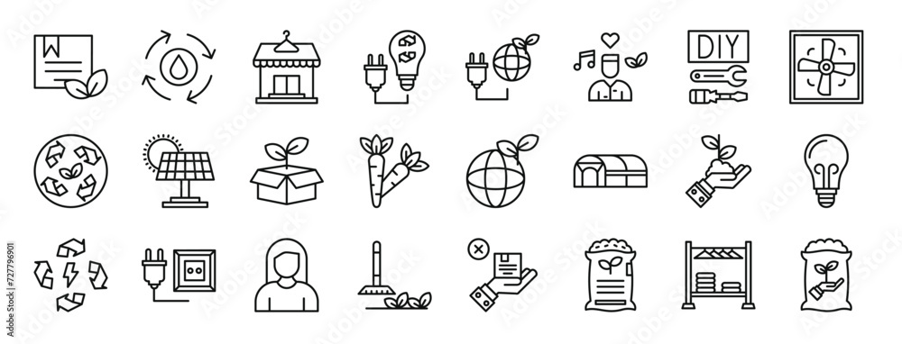 set of 24 outline web sustainable living icons such as natural product ...
