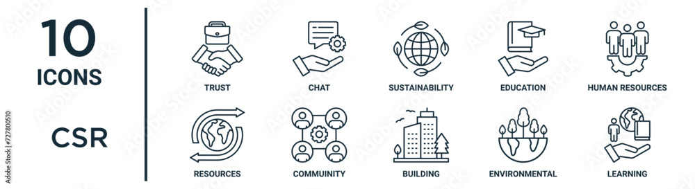 csr outline icon set such as thin line trust, sustainability, human ...