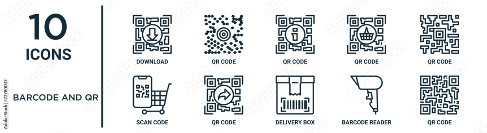 Vecteur Stock barcode and qr outline icon set such as thin line download, qr code, qr code, code ...