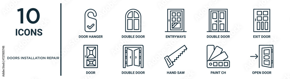Vetor de doors installation repair outline icon set such as thin line ...