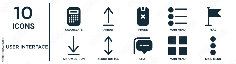 Vetor do Stock: user interface outline icon set such as thin line calcuclate, phone, flag, arrow ...