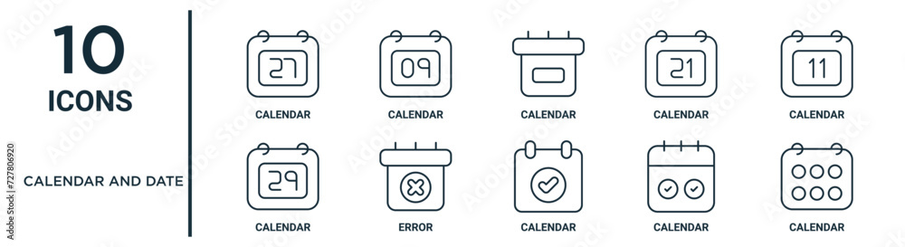 Vecteur Stock calendar and date outline icon set such as thin line ...
