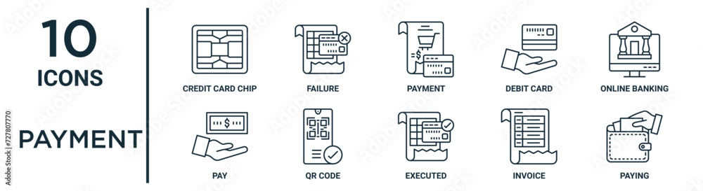 payment outline icon set such as thin line credit card chip, payment ...