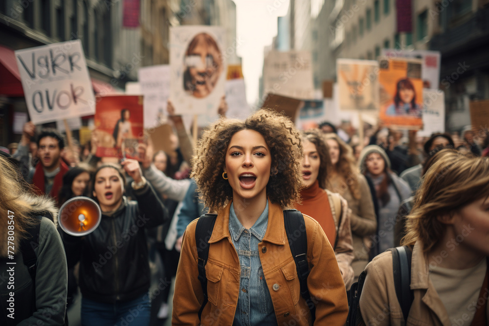 An empowering protest rally advocating for gender equality, featuring ...
