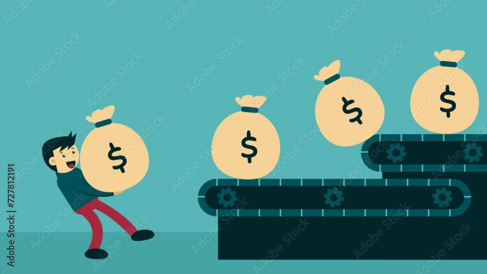 Vidéo Stock Animated illustration of male character earn money using ...
