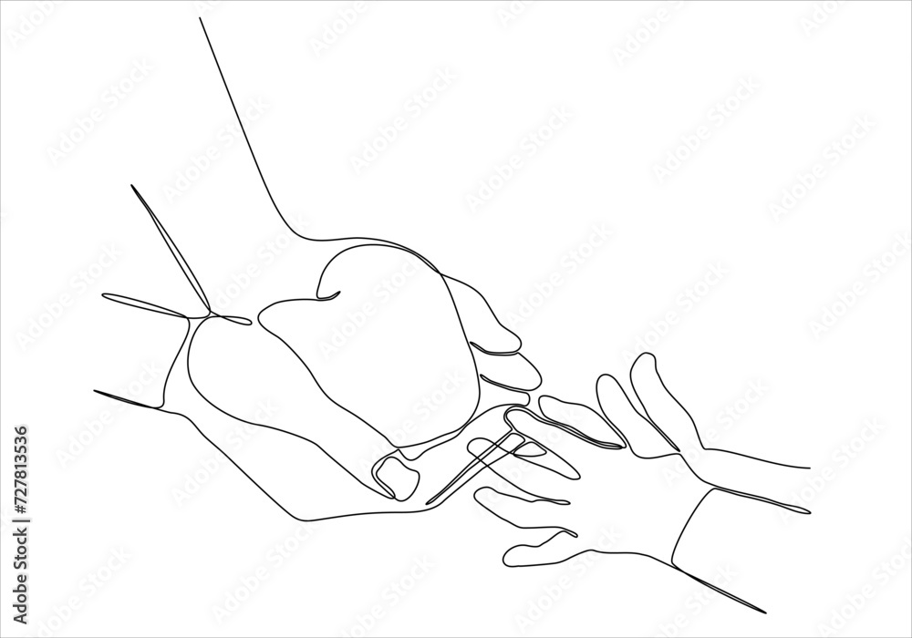One line drawing of kids giving love heart shaped to mom or dad. Mom ...