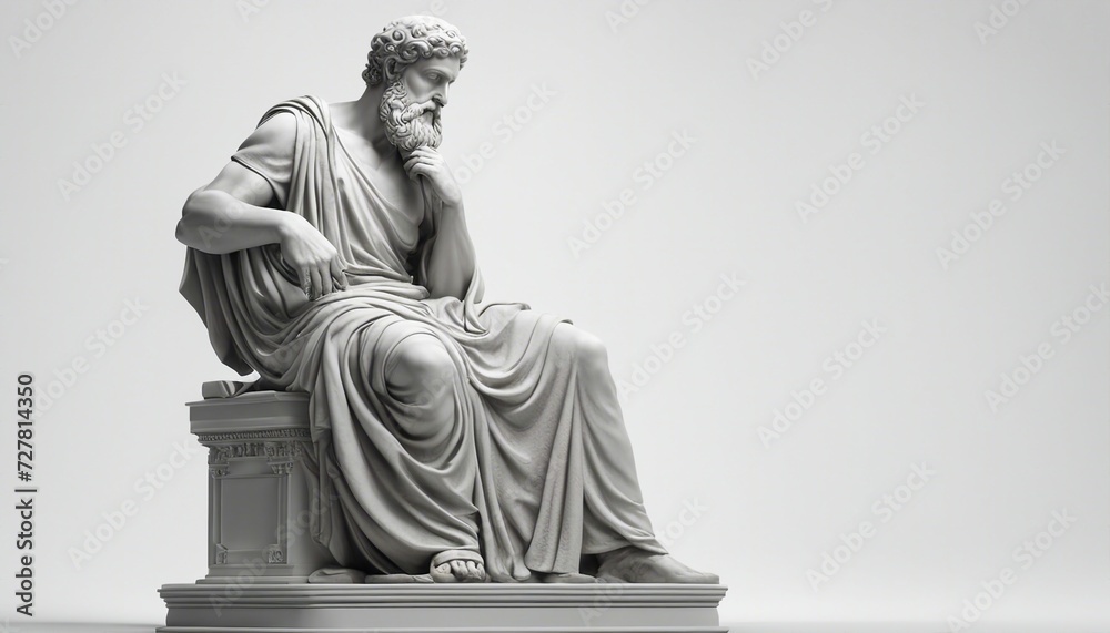 statue of a Greek philosopher in contemplation, isolated white ...