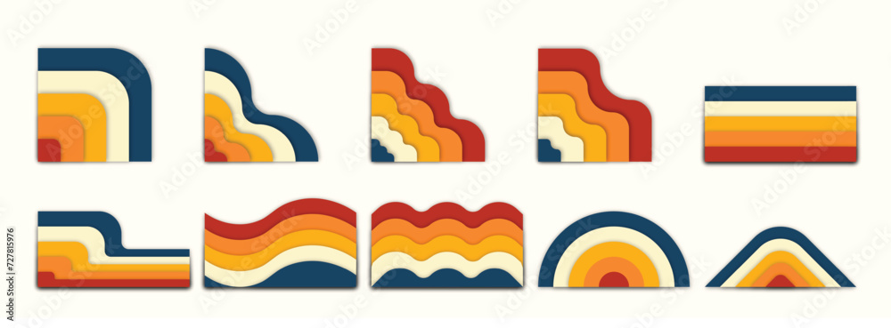 retro rainbow corner element shape for decoration, abstract retro ...