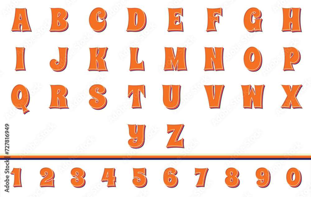 vector of retro groovy font alphabet letter and number, vintage ...