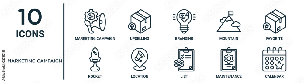marketing campaign outline icon set such as thin line marketing ...