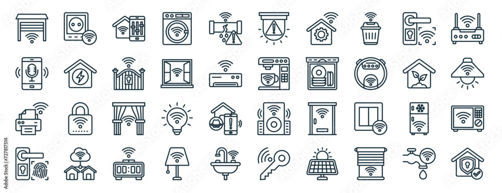 set of 40 outline web smart home icons such as socket, voice assistant ...