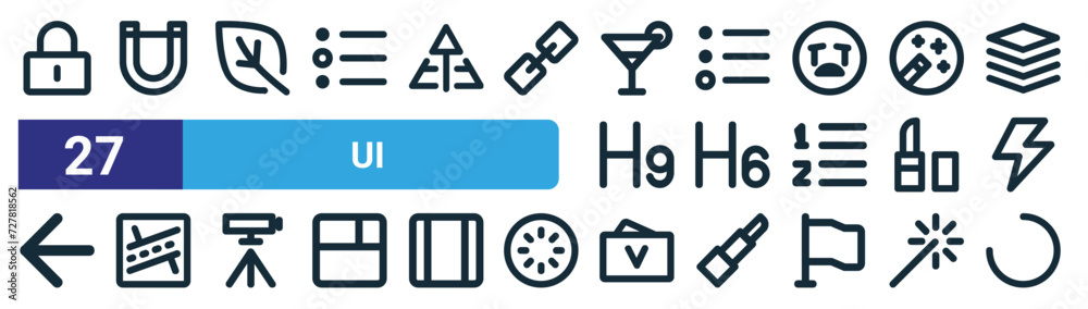 Vecteur Stock set of 27 outline web ui icons such as lock, magnet ...