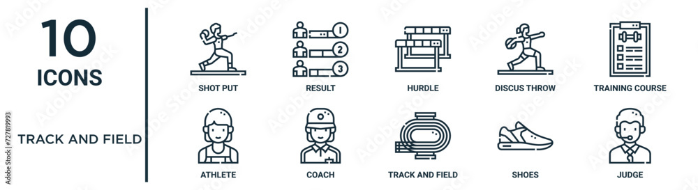 track and field outline icon set such as thin line shot put, hurdle ...
