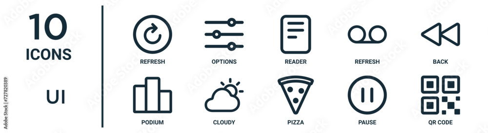 ui outline icon set such as thin line refresh, reader, back, cloudy ...